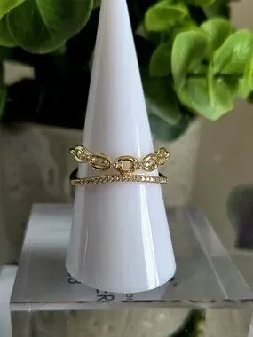 Bomb Party | Jewelry | Bp Gold Chain Link And Pave Stackable Ring Set ...